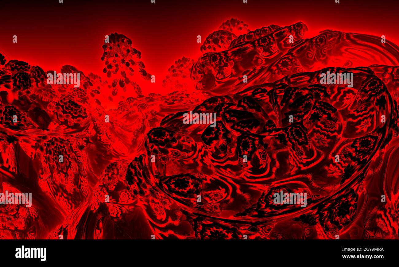 Fractal Volcano Fractal lava flowing between fractal rocks Stock Photo ...