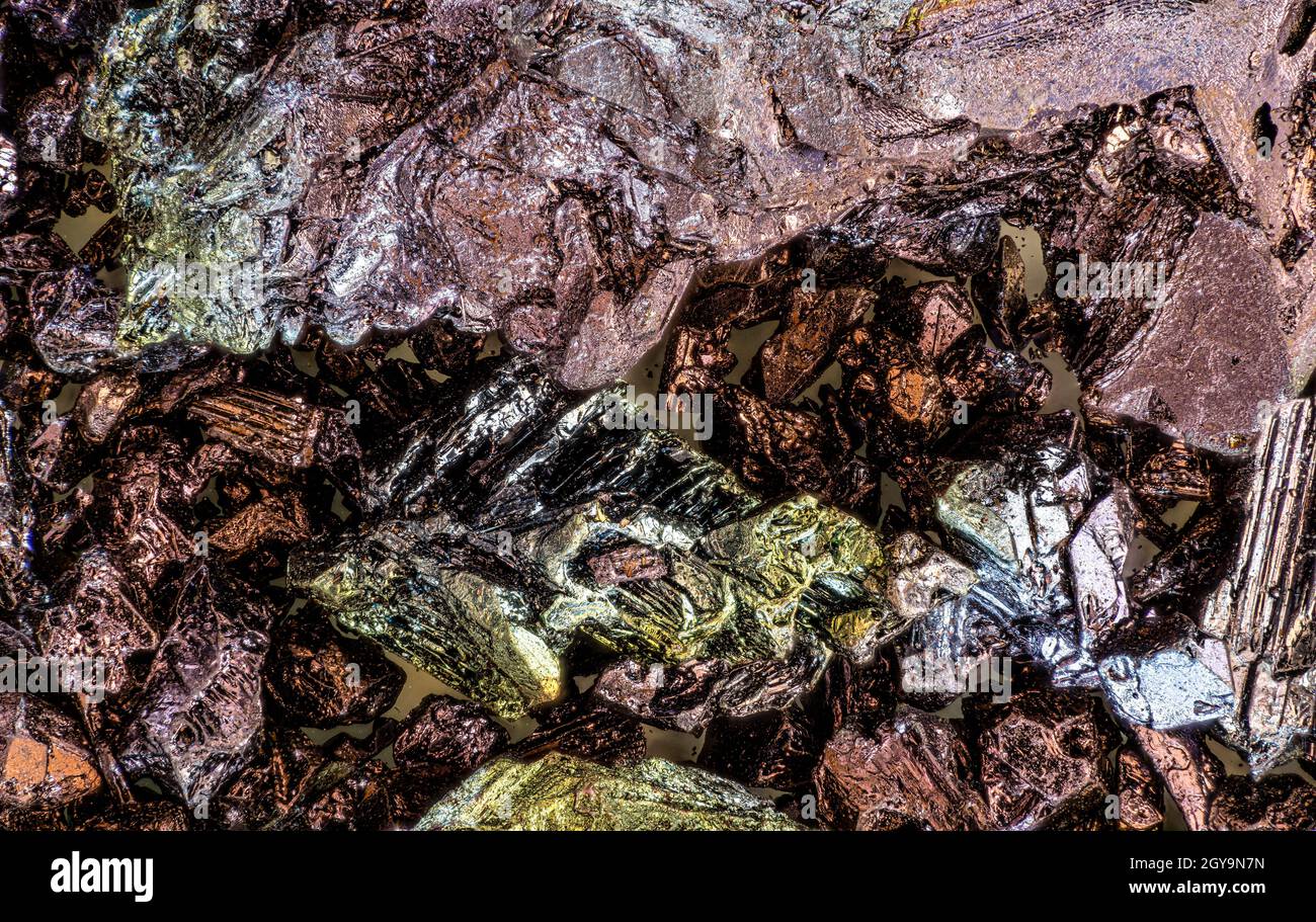 Potassium permanganate crystals under 1.5x magnification microscope ...