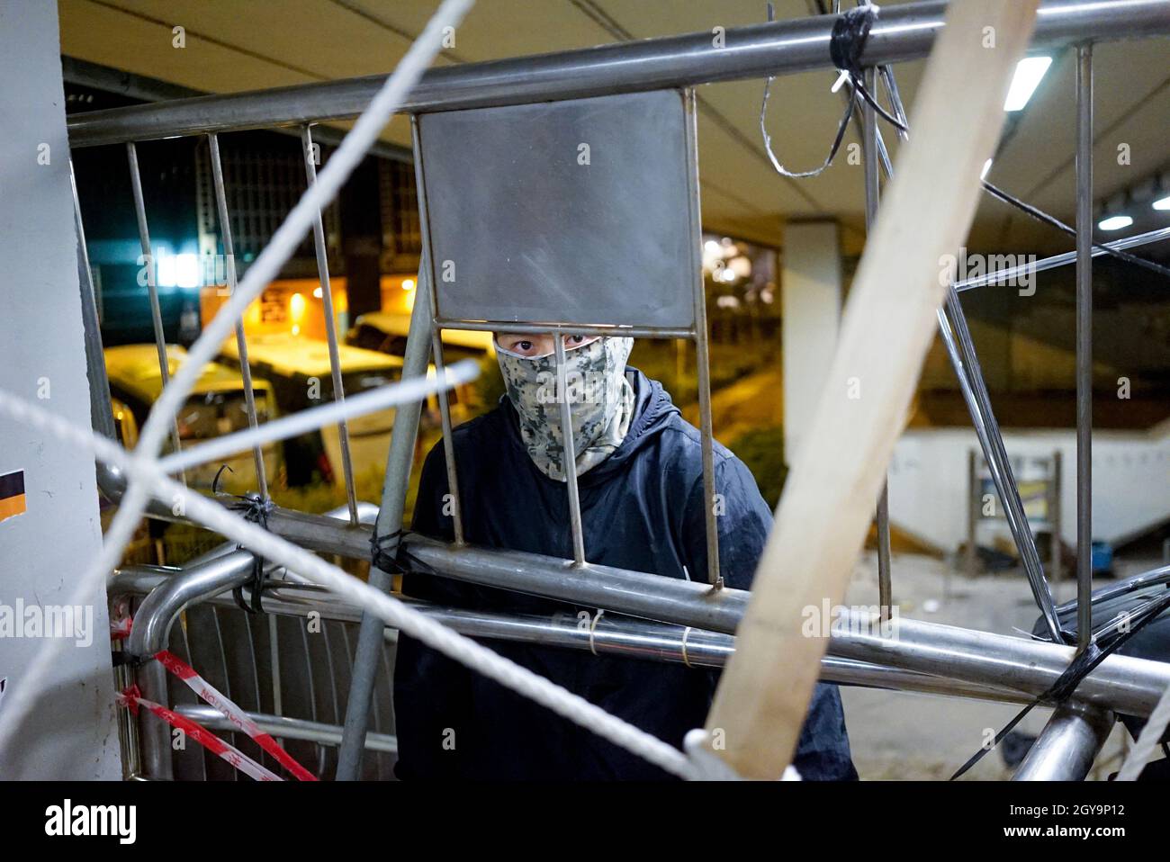 HONG KON, HONG KONG - Nov 16, 2019: A student protestor standing for a ...