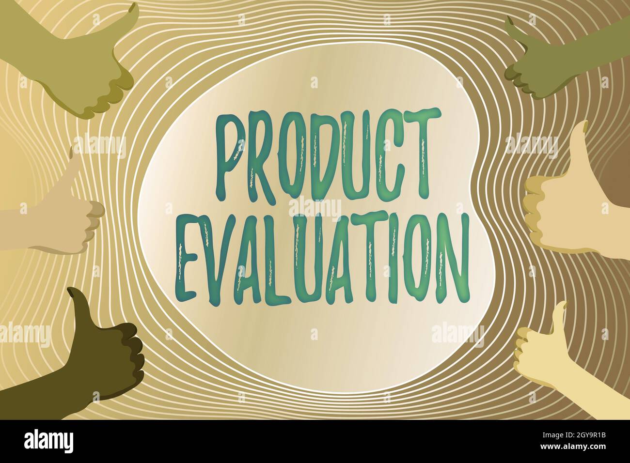 Sign displaying Product Evaluation, Business overview viability of the ...