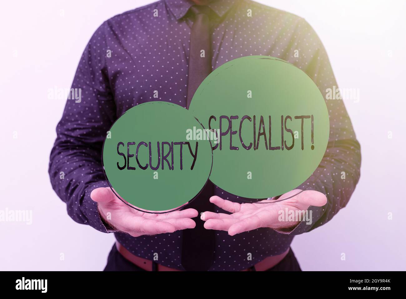 Text caption presenting Security Specialist, Business showcase ...