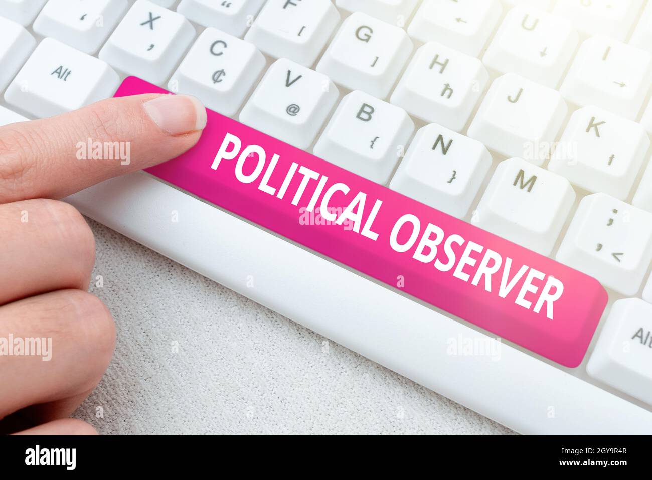 Sign displaying Political Observer, Business approach communications ...