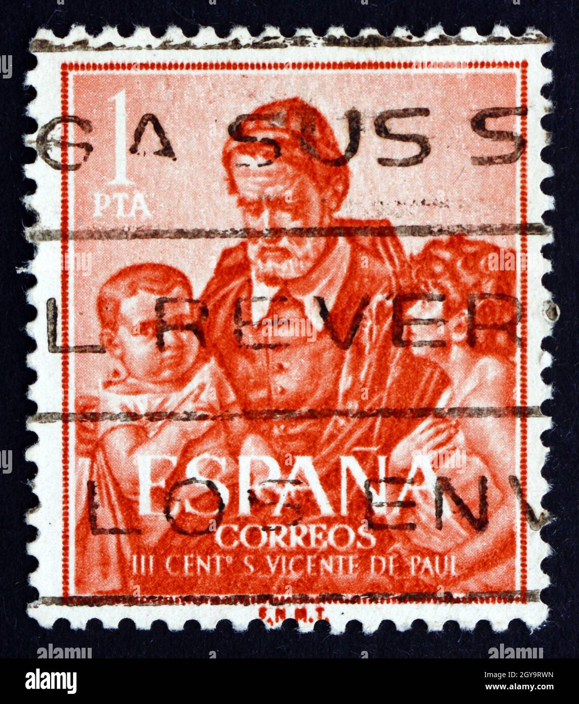 SPAIN - CIRCA 1960: a stamp printed in the Spain shows St. Vincent de ...