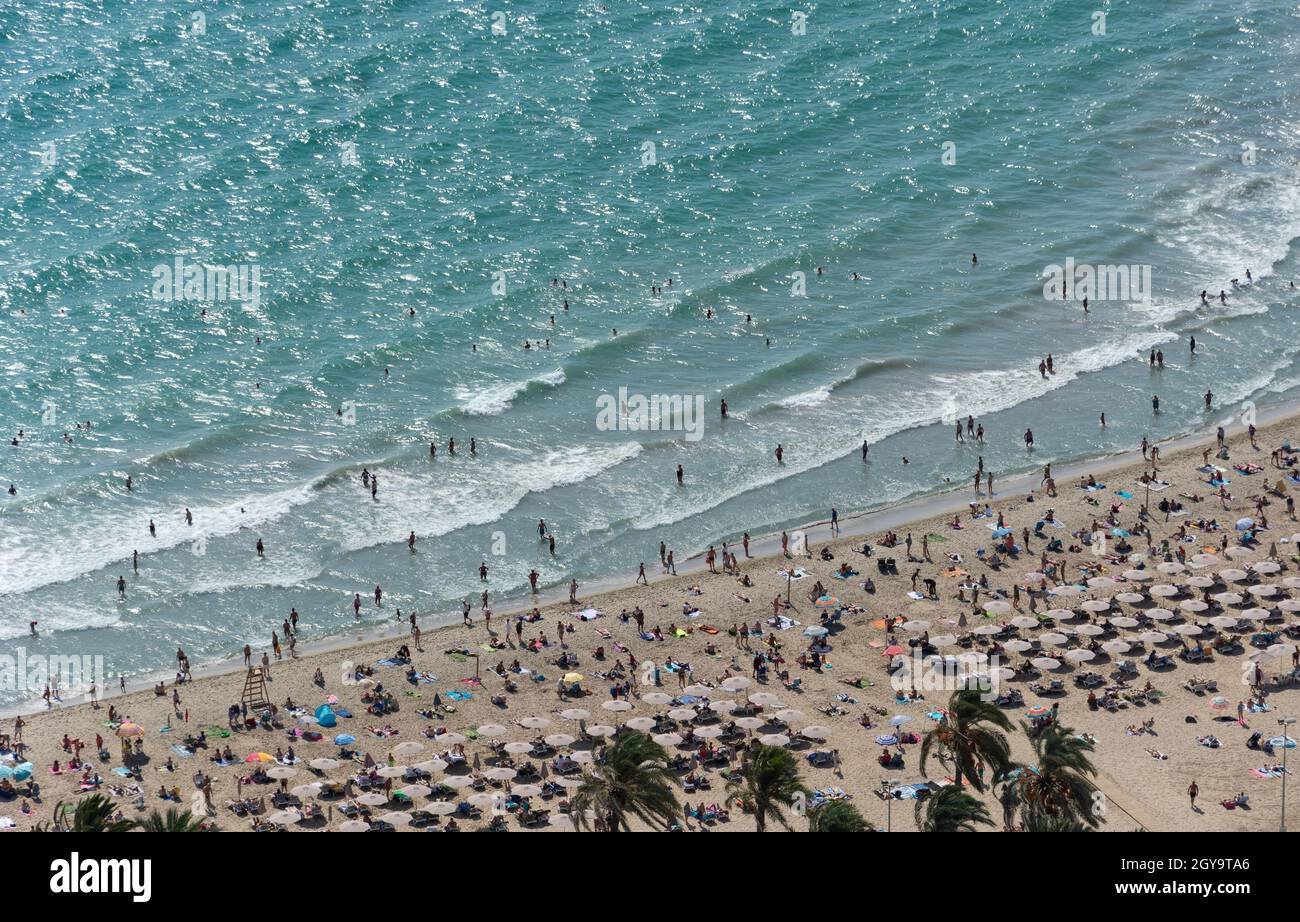 Alicante, El Postiguet Beach, aerial view Stock Photo - Alamy