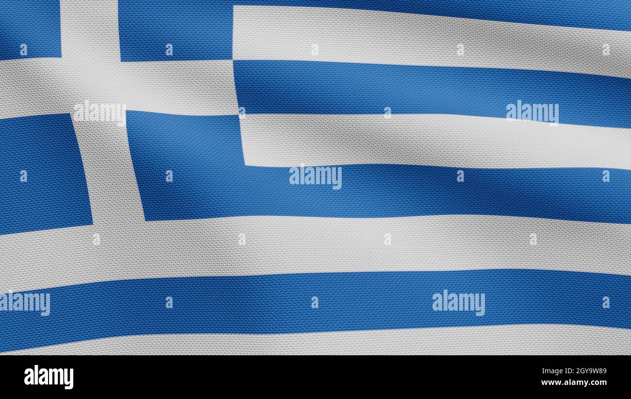 3D, Greek flag waving on wind. Close up of Greece banner blowing, soft ...