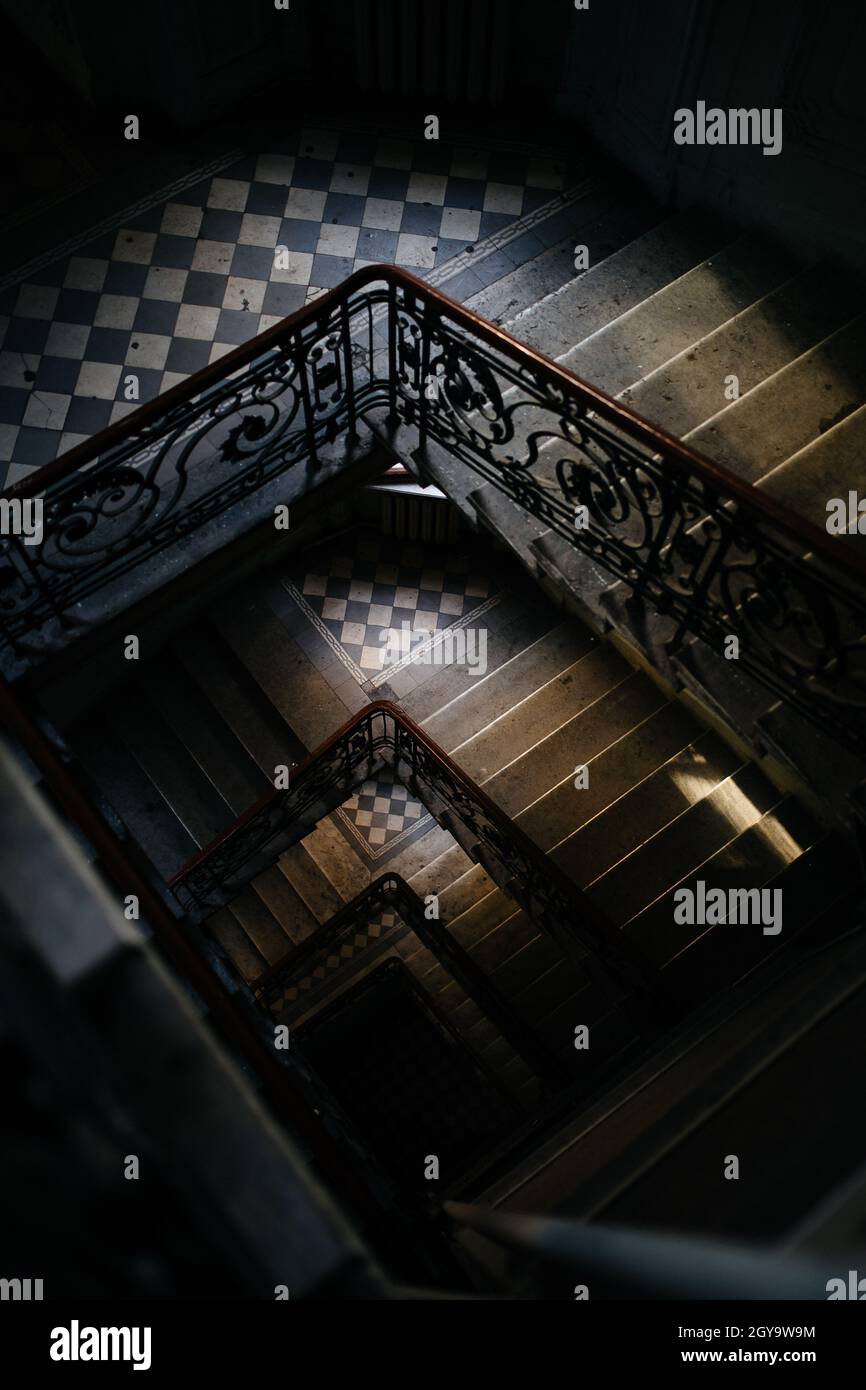 Closeup of spiral stairway of a building Stock Photo - Alamy