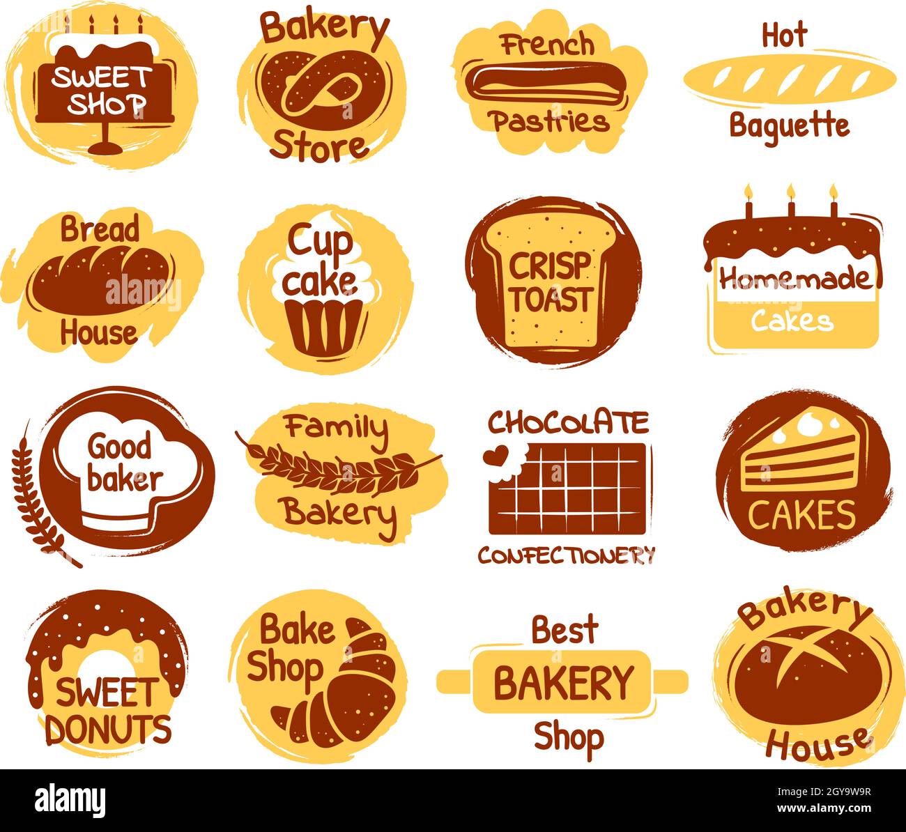 Bakery lettering logo, pastry or cupcake signs, labels. Bake shop ...
