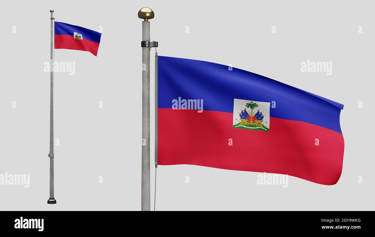 3D, Haitian flag waving on wind. Close up of Haiti banner blowing, soft ...