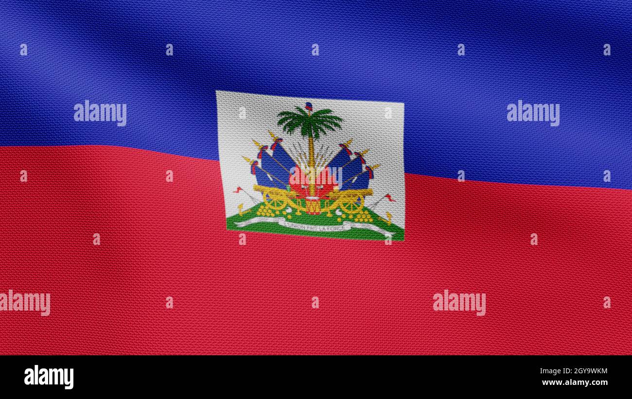3D, Haitian flag waving on wind. Close up of Haiti banner blowing, soft ...