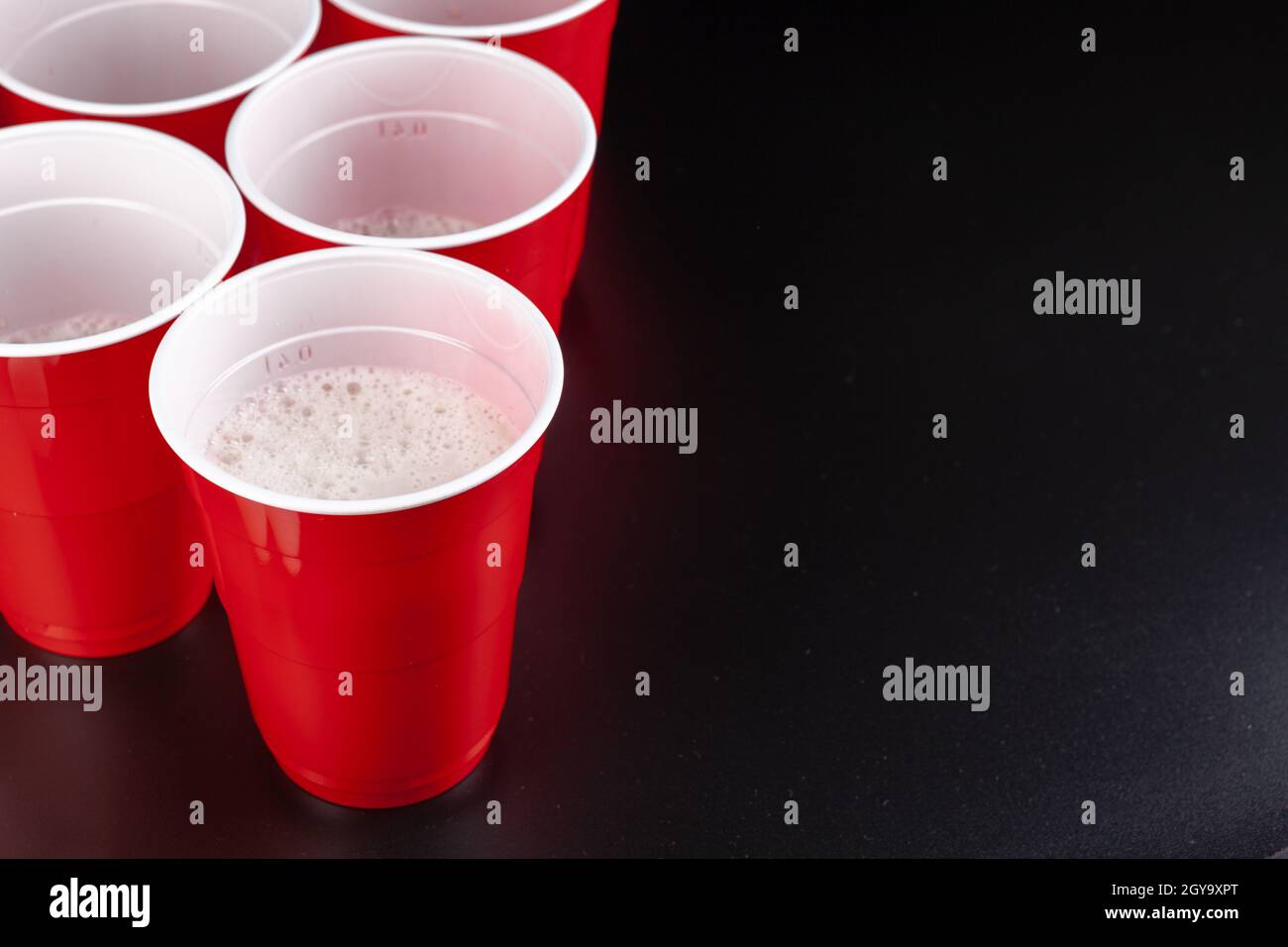The arrangement of red plastic cups for game of beer pong Stock Photo ...