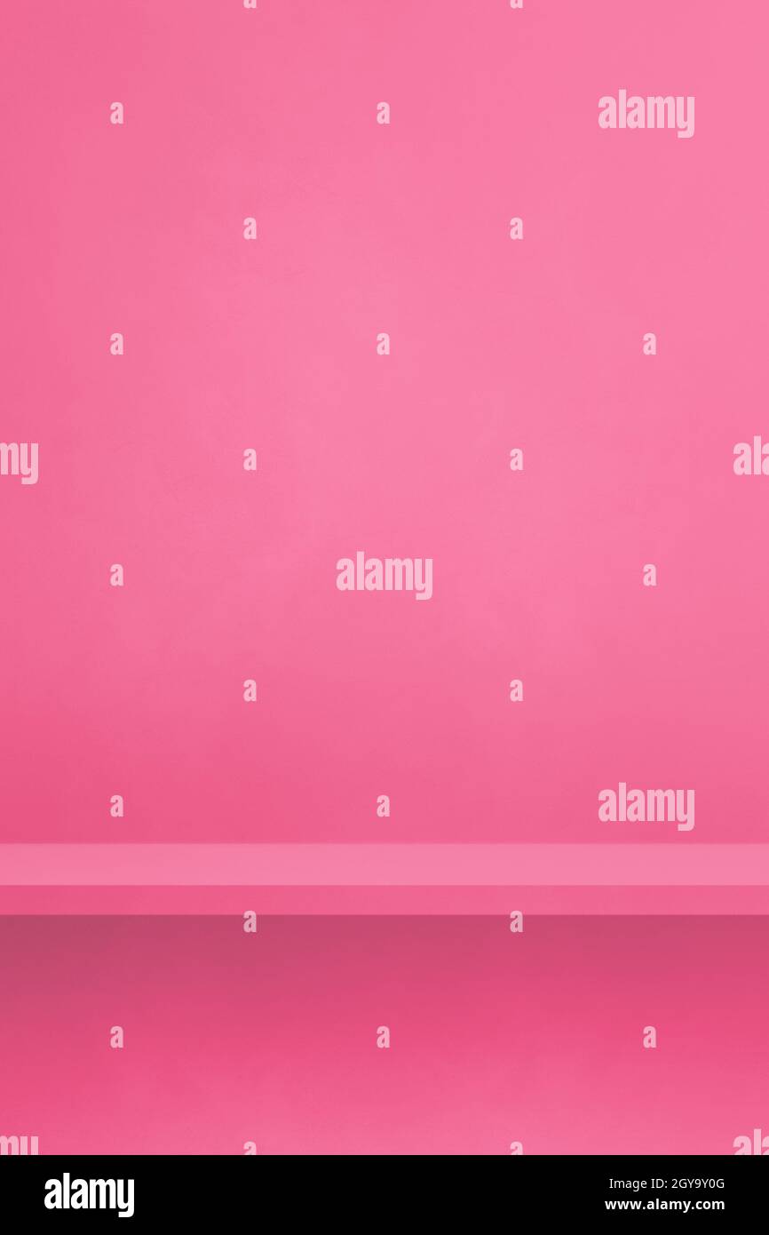 Empty shelf on a pink wall. Background template scene. Vertical ...