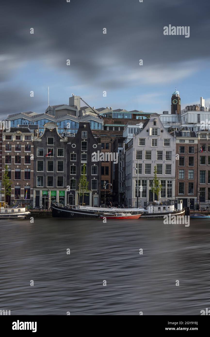 Long exposure, Europe, Amsterdam, Row Houses along the Canal Stock ...