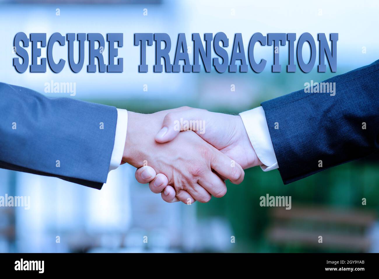 Text caption presenting Secure Transaction, Word Written on a ...