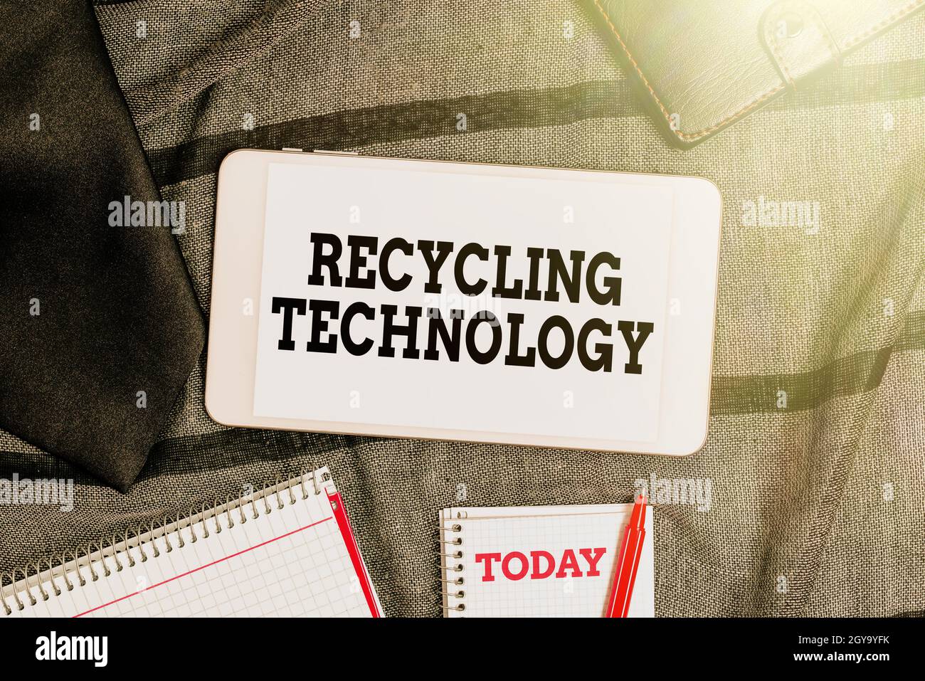 Sign displaying Recycling Technology, Word for the methods for reducing ...