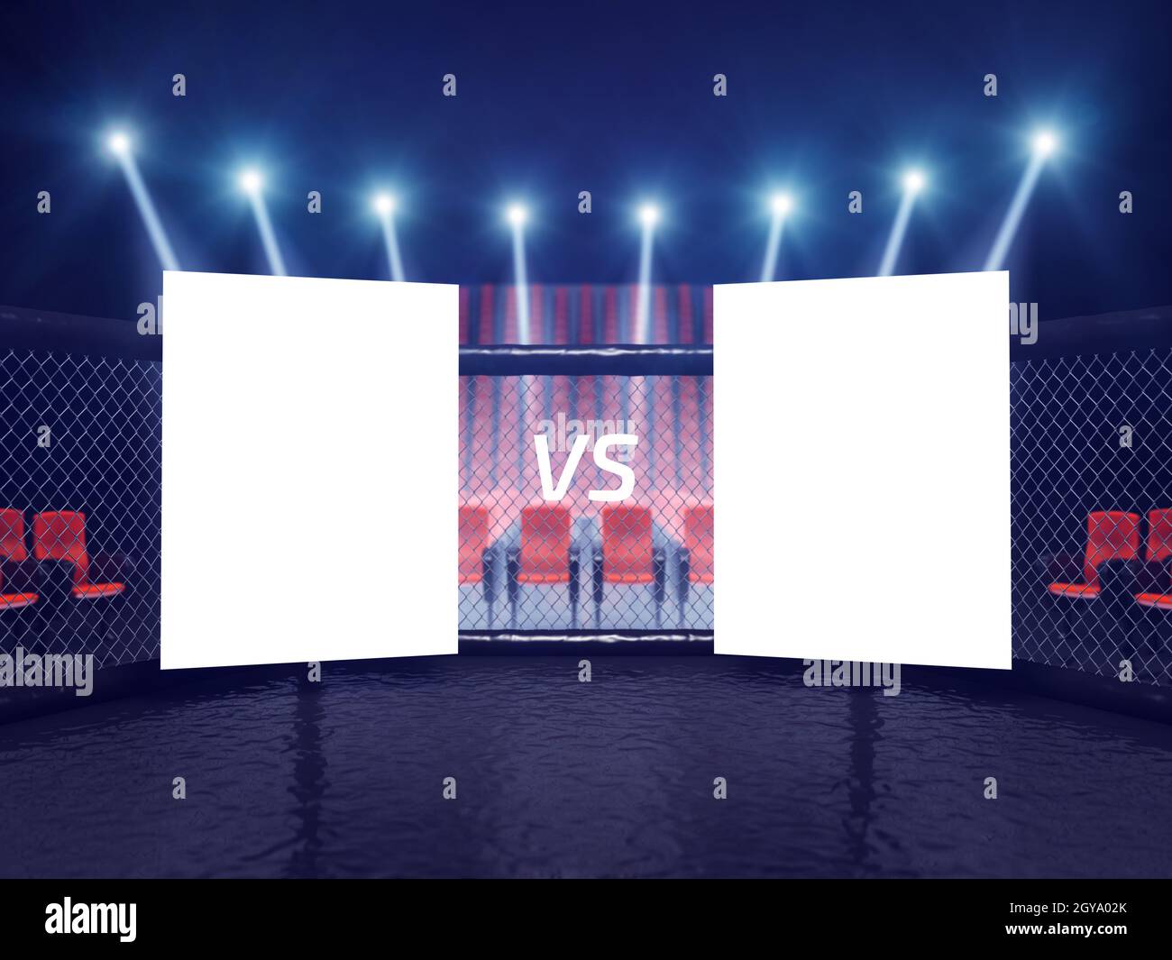 MMA cage with blank fight cards. Empty MMA main event displays Stock ...