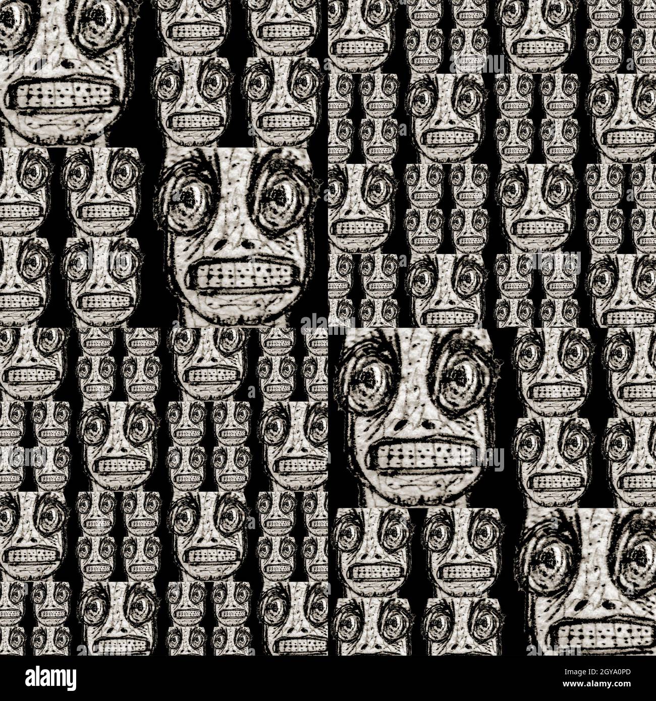 Afraid expression sketchy face motif black and white seamless pattern ...