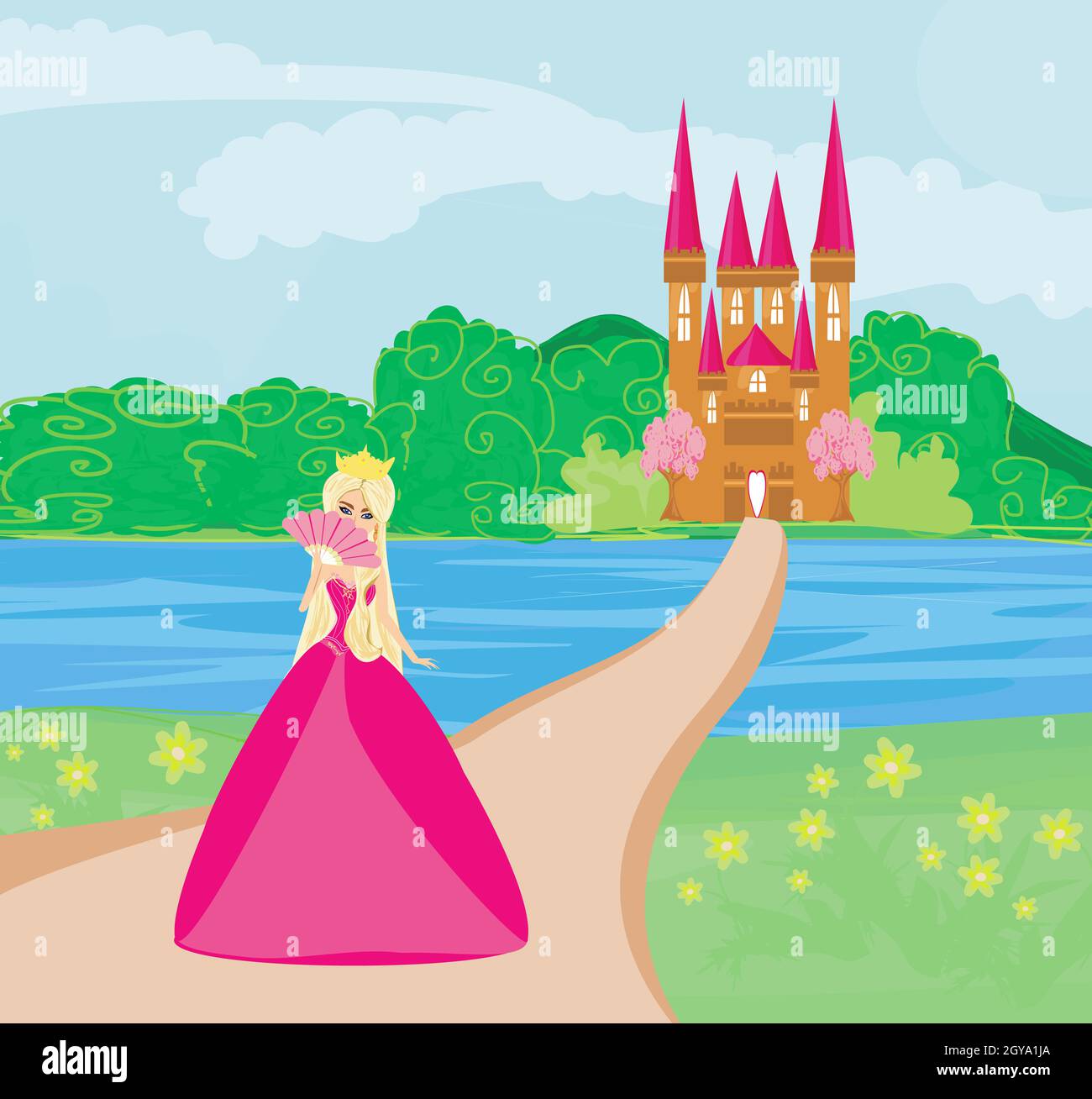 Beautiful queen in front of her castle Stock Photo - Alamy