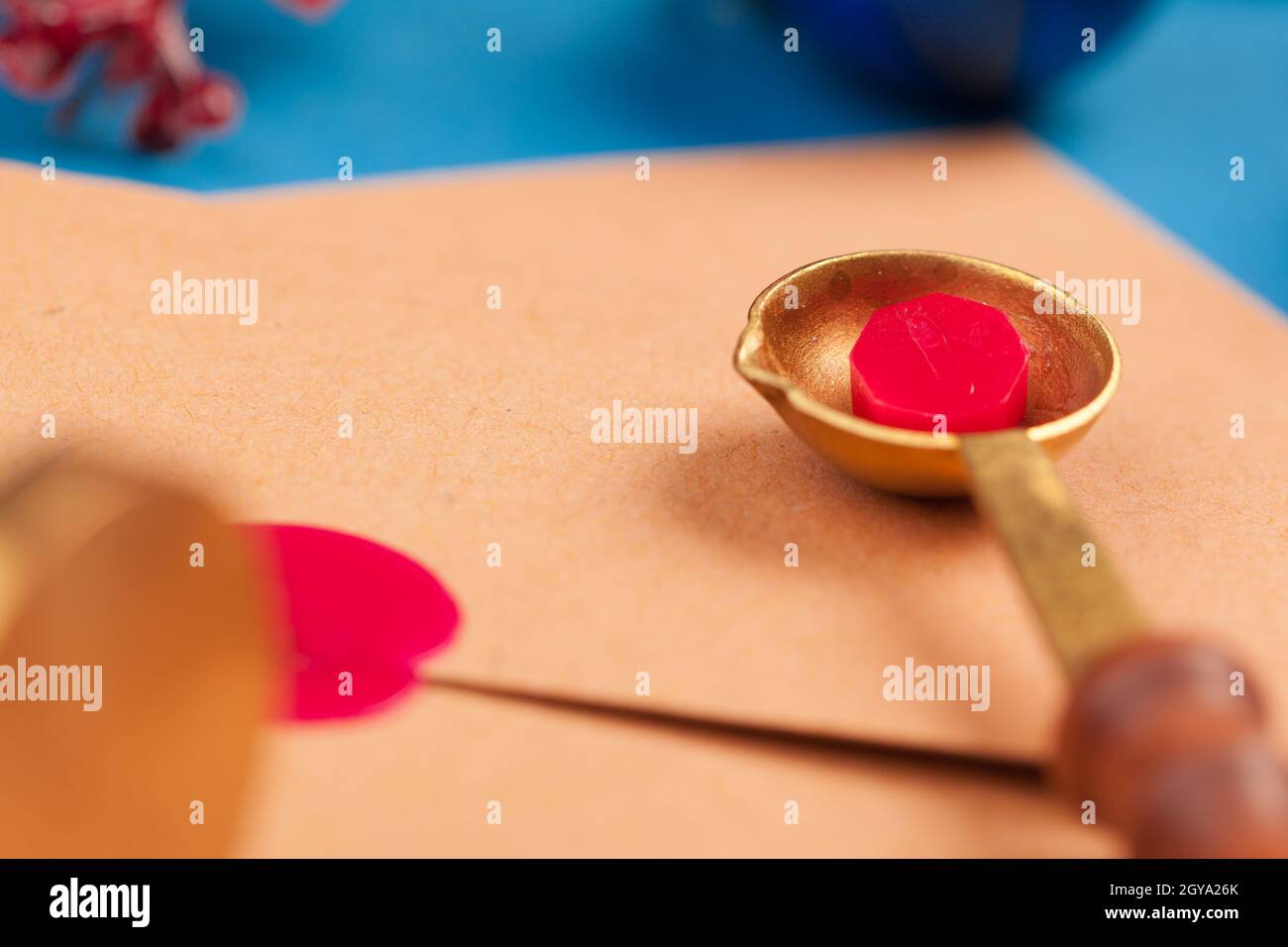 Vintage letter with red seal stamp close up Stock Photo - Alamy