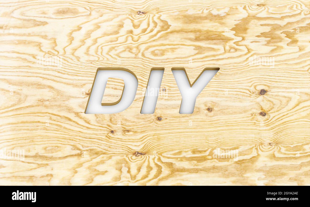 diy written on chiseled on pine plywood. 3d render Stock Photo - Alamy