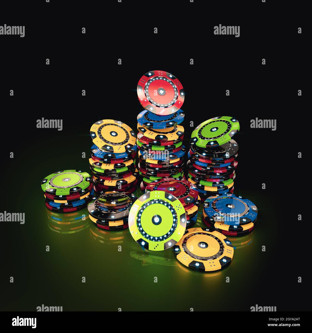 game chips on a green background. gambling concept. 3d render Stock ...