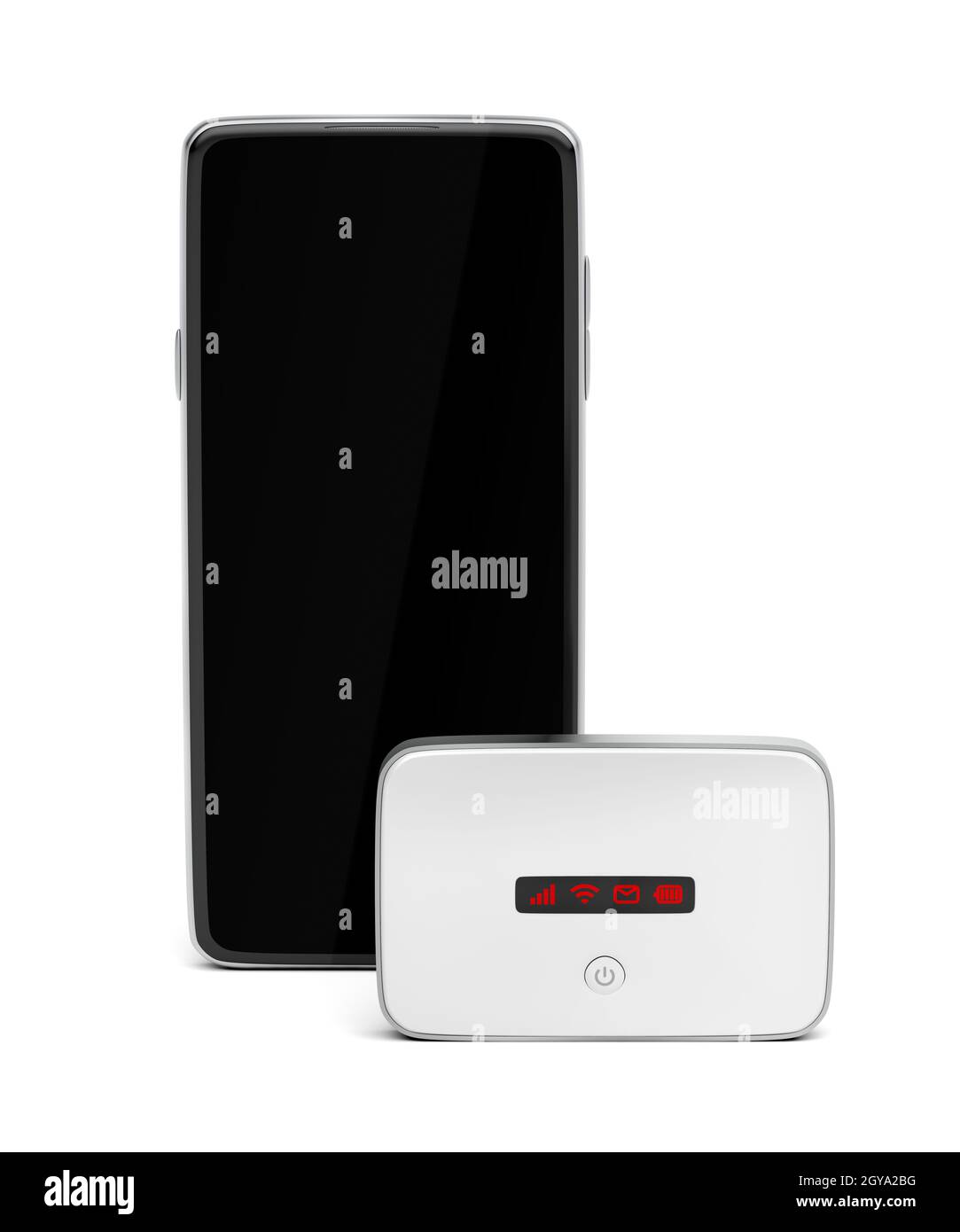 Mobile wifi router and smartphone on white background Stock Photo - Alamy