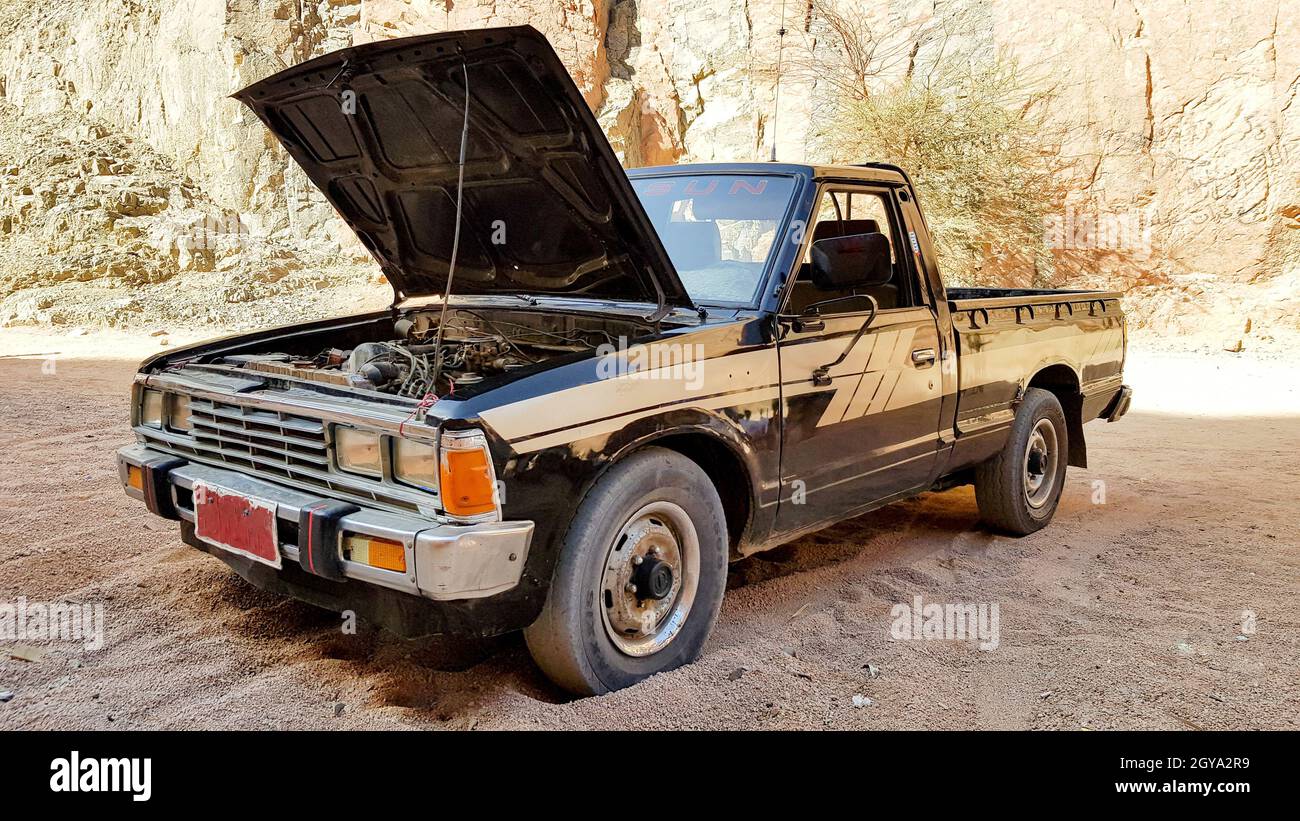 Egypt, Sharm El Sheikh - June 7, 2019: an old black pickup truck in the ...