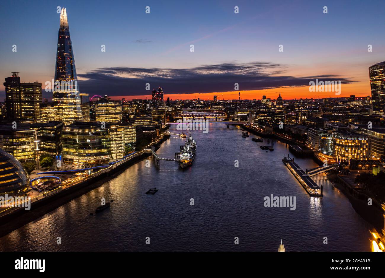 Aerial view of financial triangle tower surrounded by small buildings ...