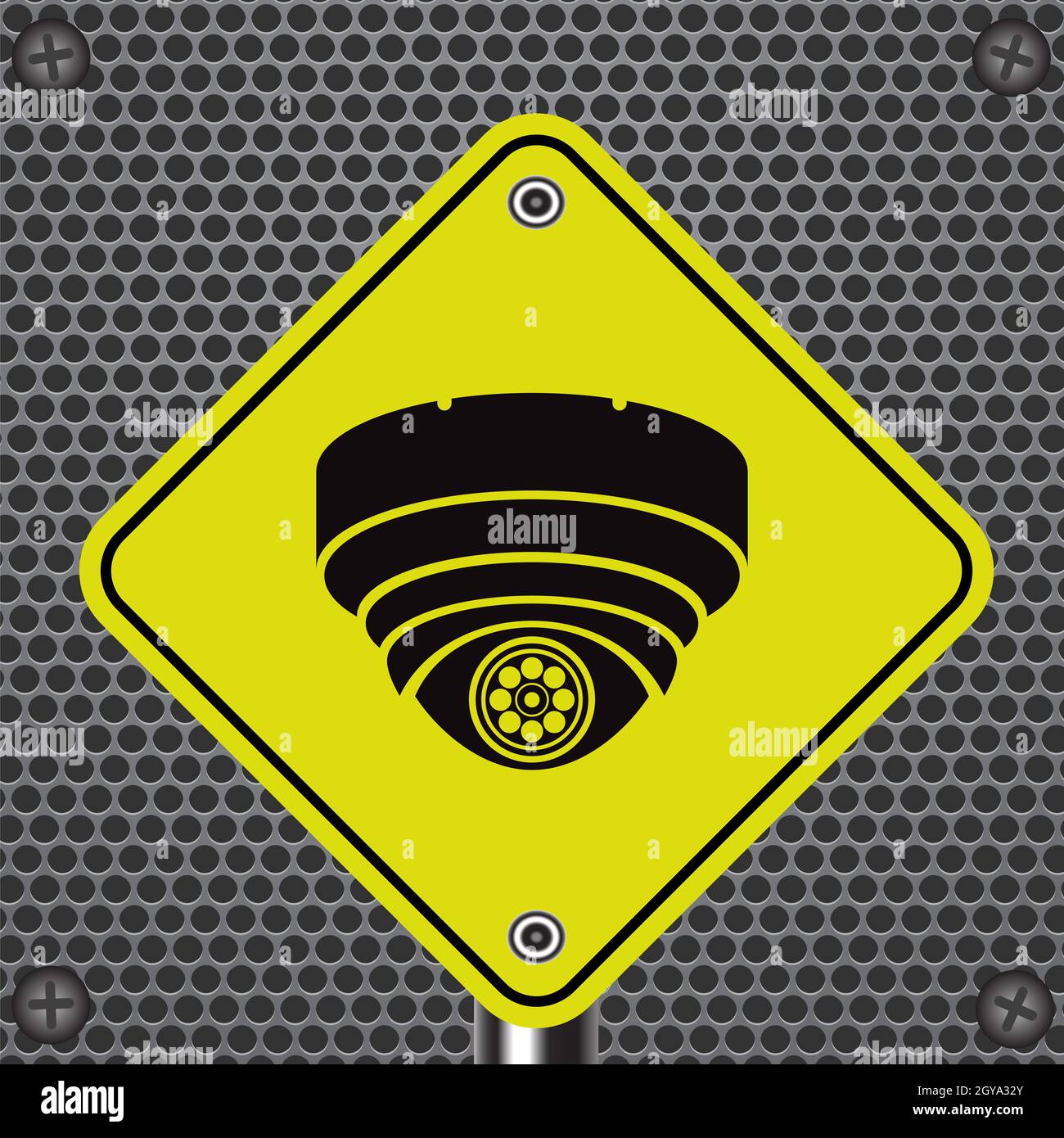 Professional CCTV Camera. Outdoor Video System. Yellow Warning Sign ...