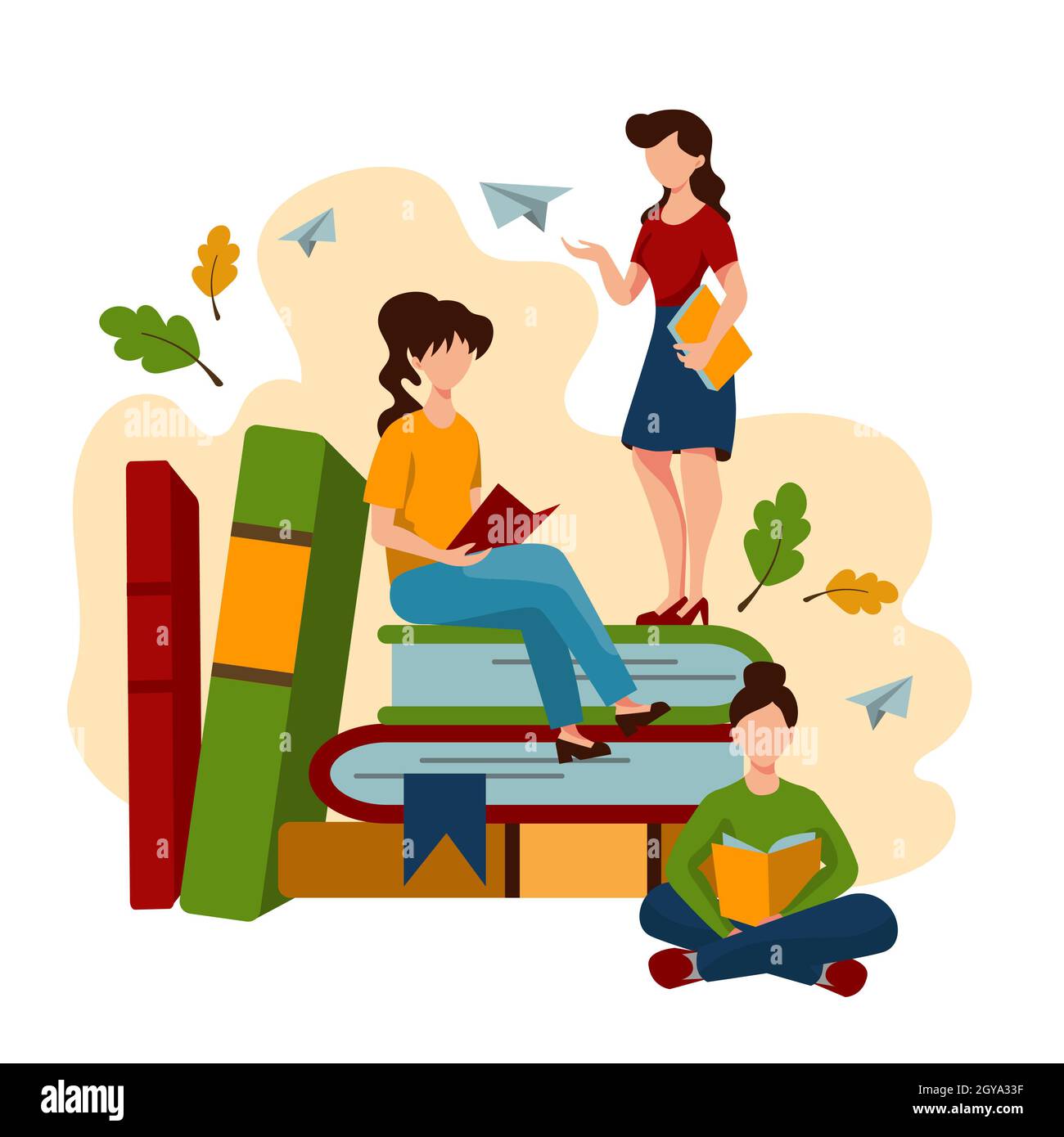 Schoolchildren and students doing homework, conceptual image - Vector ...