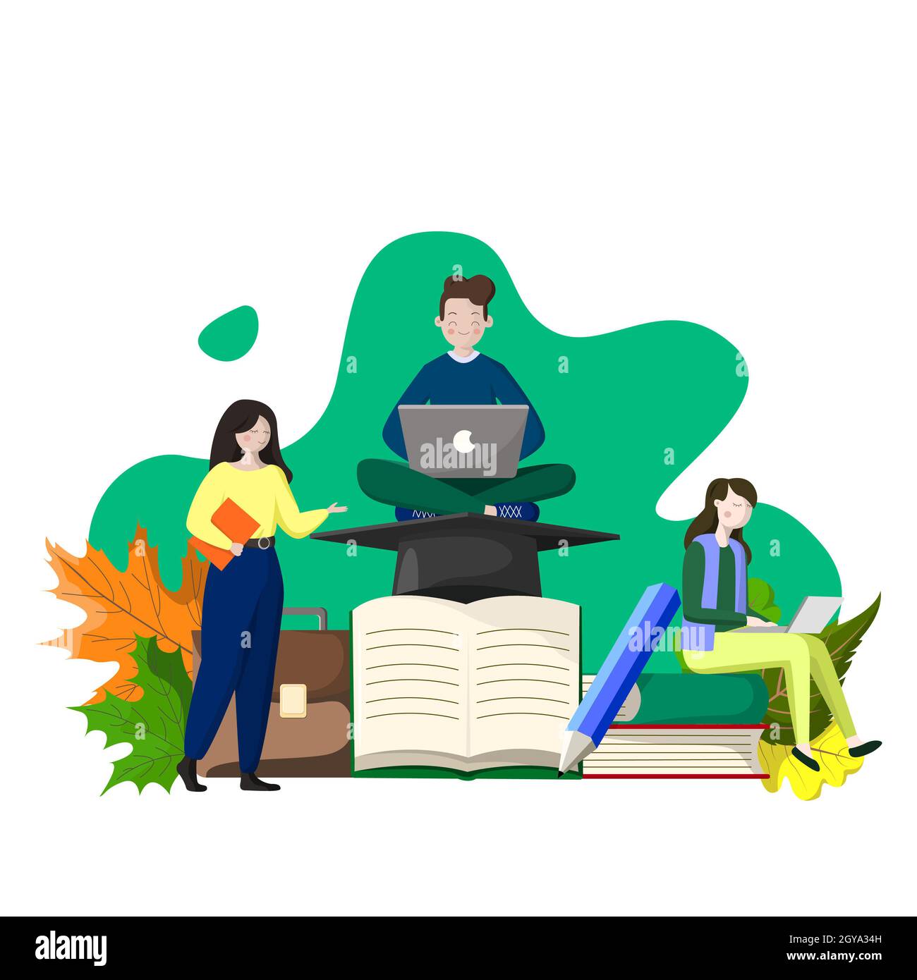 Schoolchildren and students doing homework, conceptual image - Vector ...