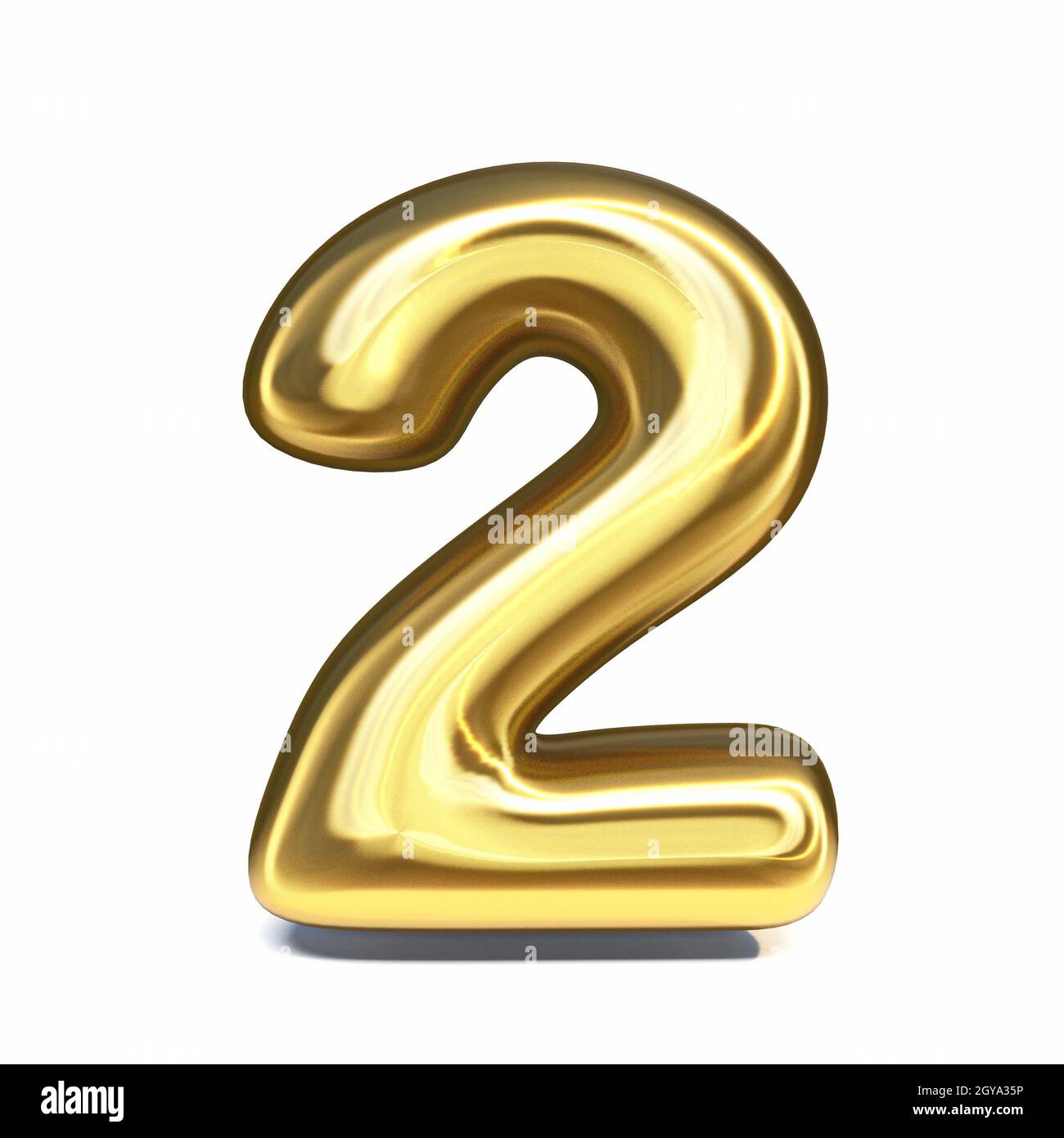Golden font Number 2 TWO 3D rendering illustration isolated on white ...