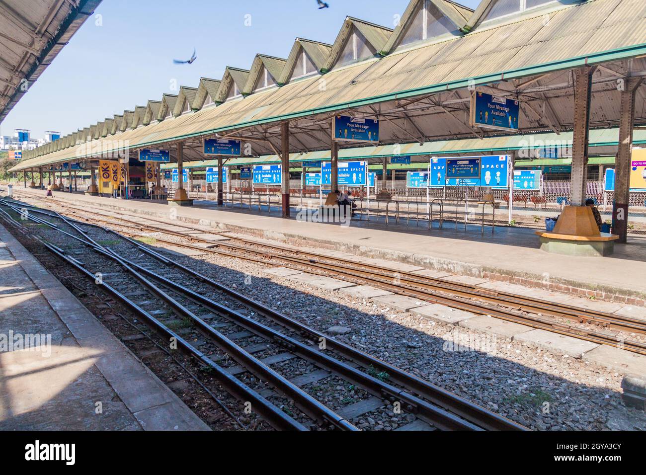 YANGON, MYANMAR - DECEMBER 16, 2016: Platforms of Yangon Central ...