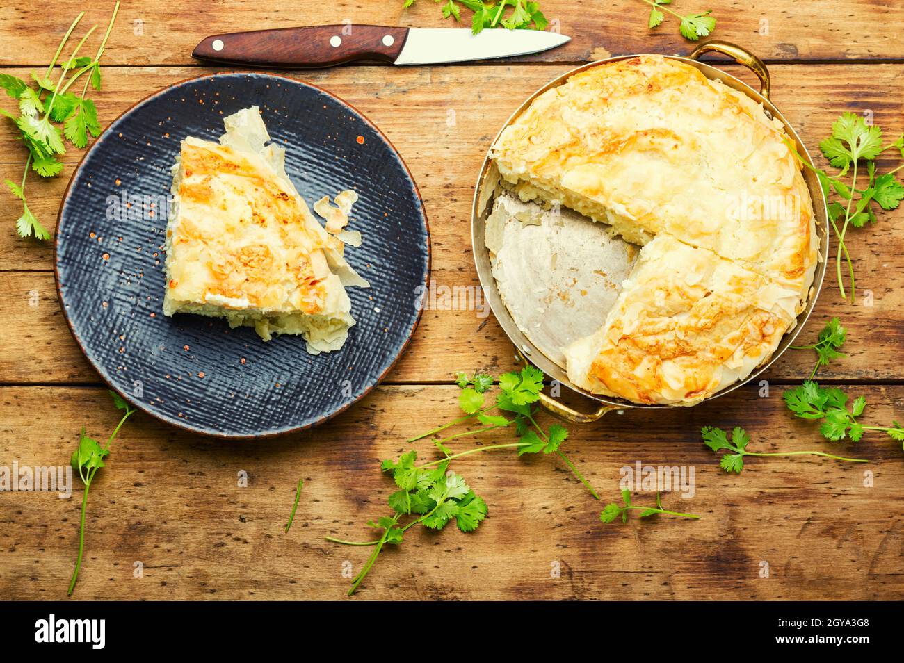 Filo dough pie with cheese and cottage cheese Stock Photo - Alamy