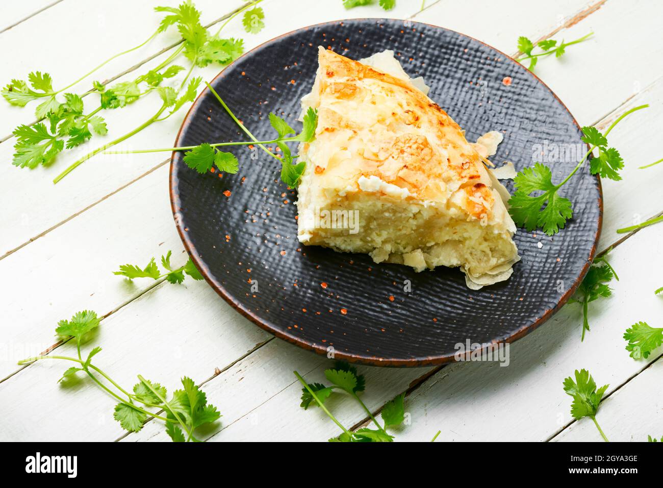 Filo dough pie with cheese and cottage cheese Stock Photo - Alamy