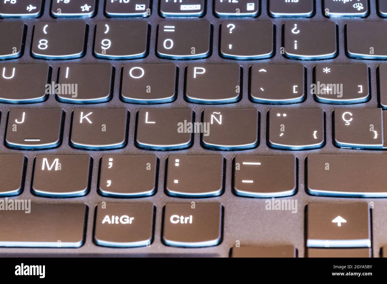 View of a keyboard with the Spanish Ñ key focus is on the Ñ key with ...