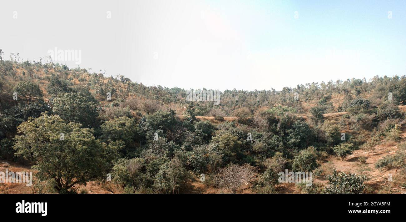Dry hills and fields in the area of the Deccan plateau, India Stock ...