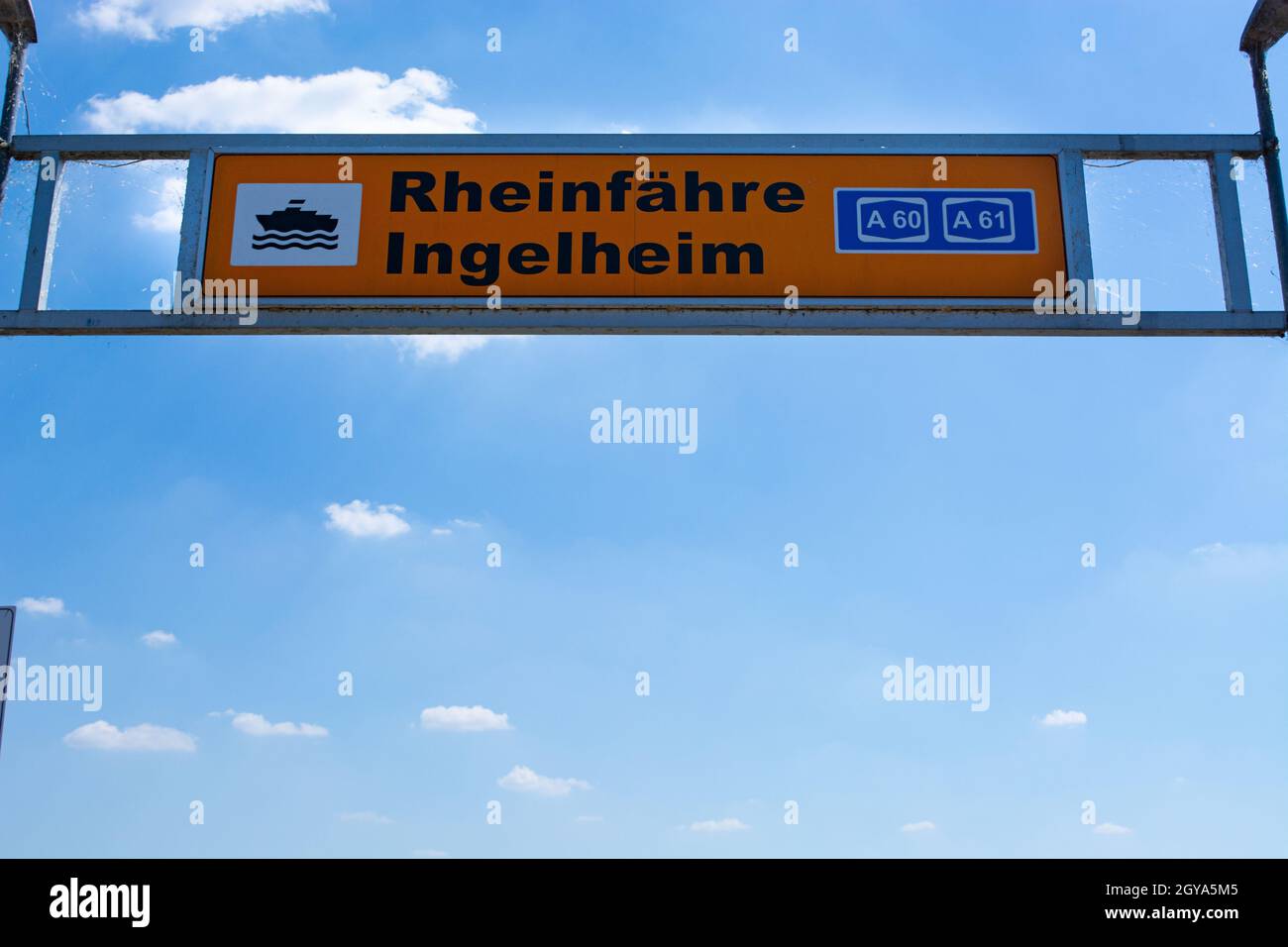Traffic sign for the Rhine ferry near Ingelheim in Germany Stock Photo ...