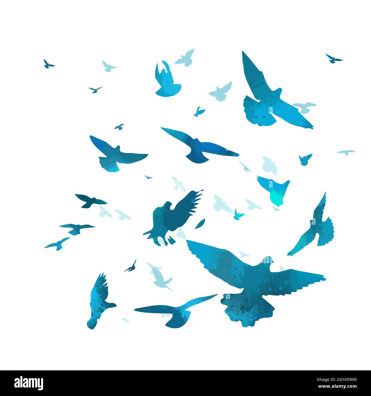 A flock of flying blue birds. Free birds. Vector illustration Stock ...