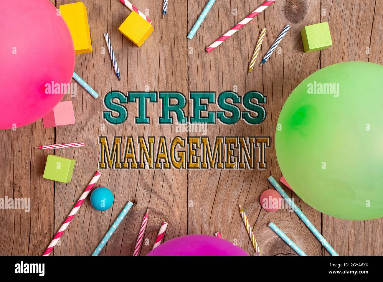 Text caption presenting Stress Management, Business overview method of ...