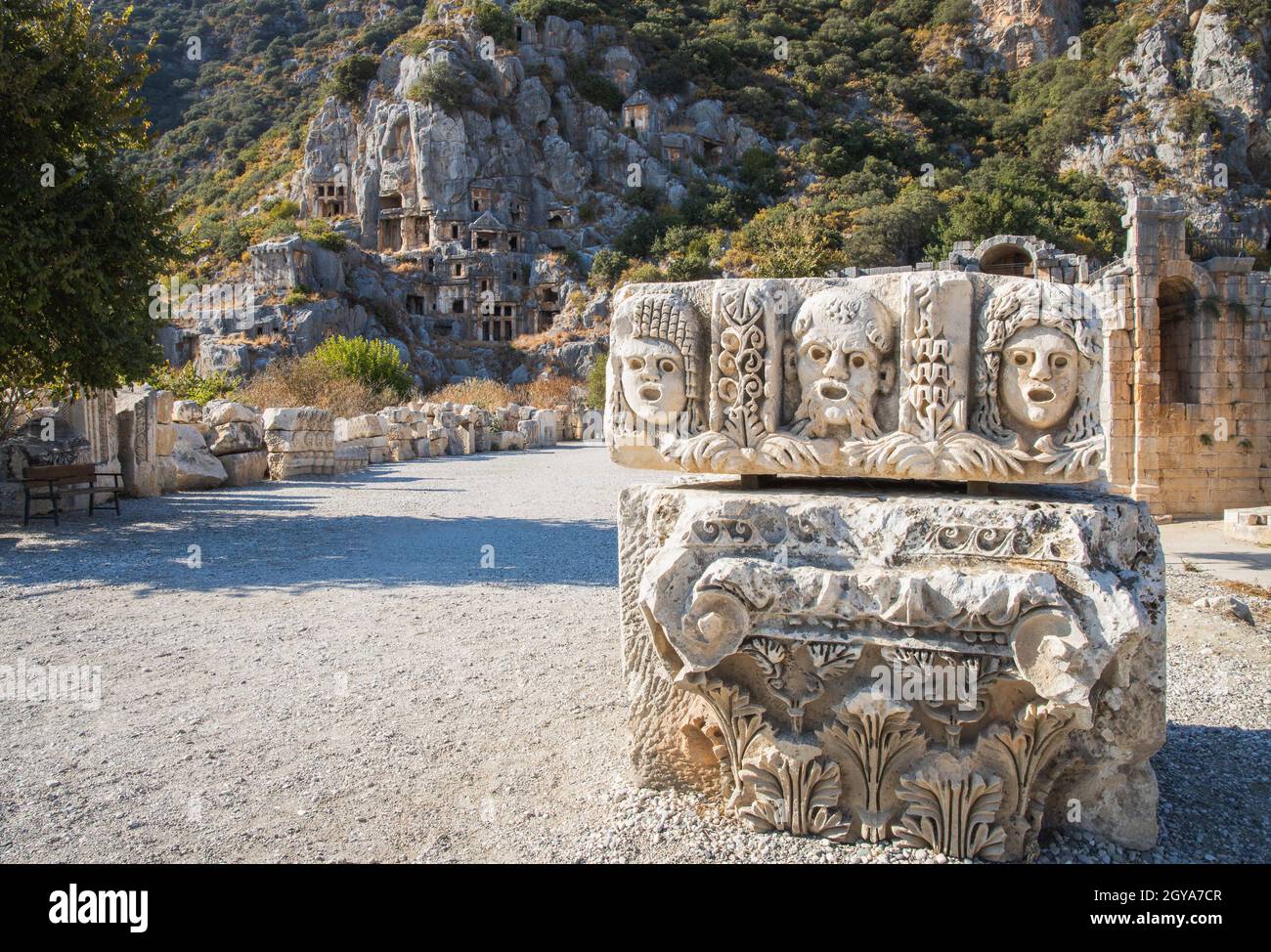 Historical Myra ancient city. Rock-cut tombs Ruins in Lycia region ...