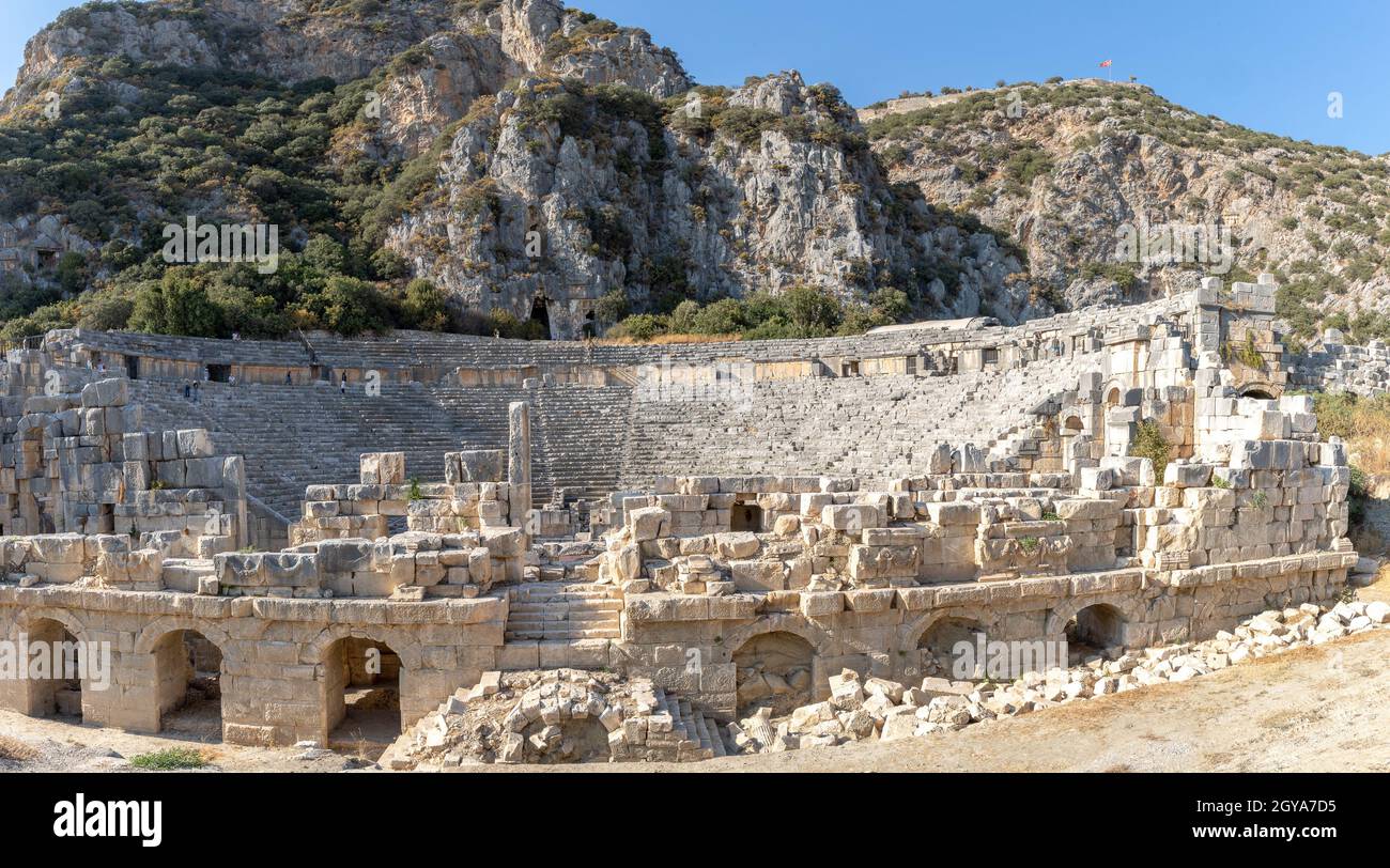 Panoramic view of Antique Roman Theater in the ancient city of Myra at ...