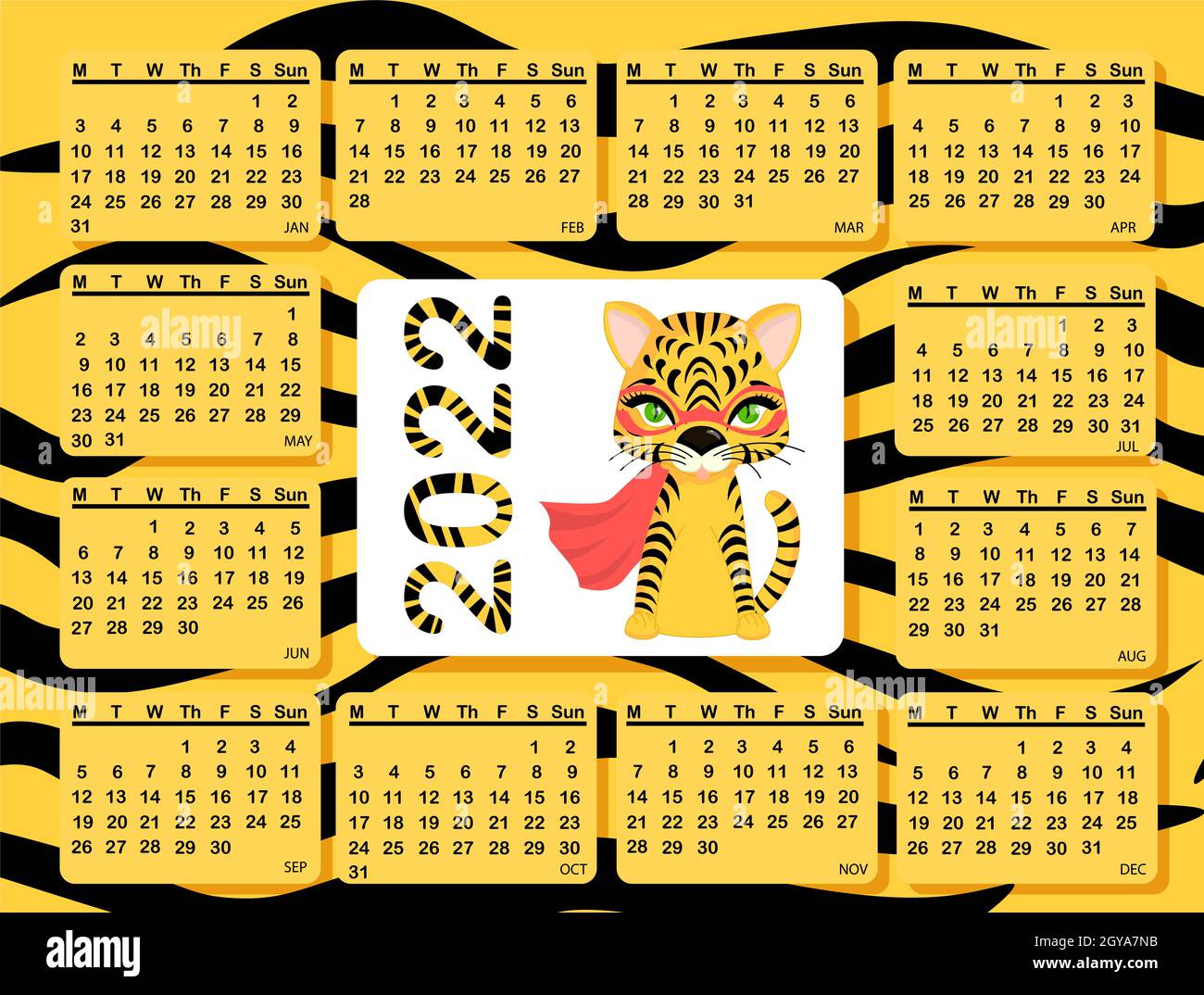 calendar design template for 2022, the year of the Tiger according to ...
