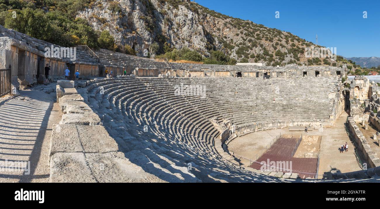 Panoramic view of Antique Roman Theater in the ancient city of Myra at ...