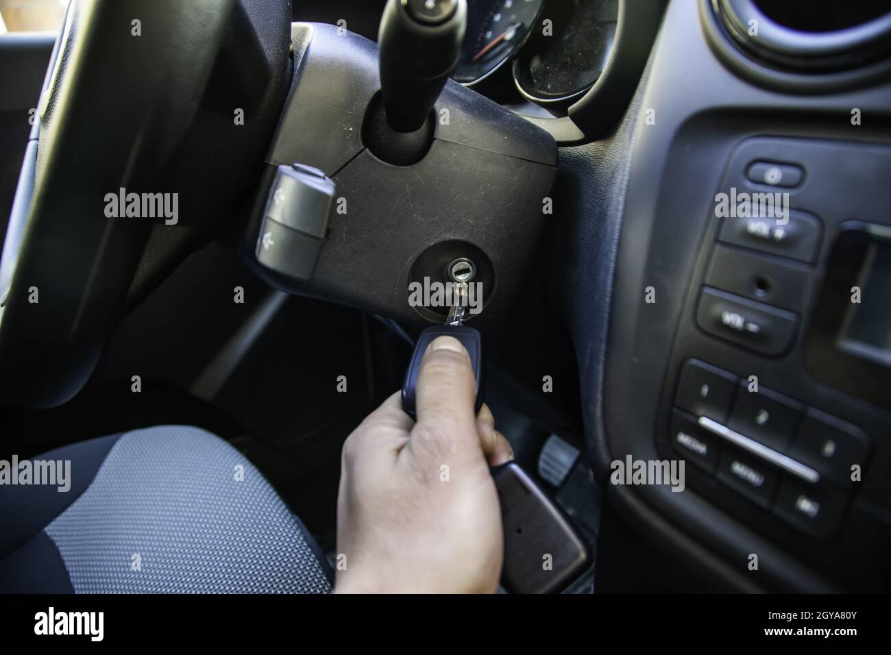 Starting the car with the key, car control detail Stock Photo - Alamy