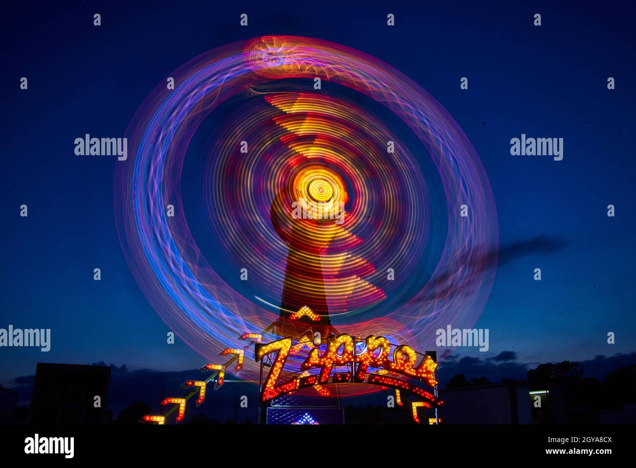 Blue, red, yellow, purple and other lights blurred on the Zipper ...