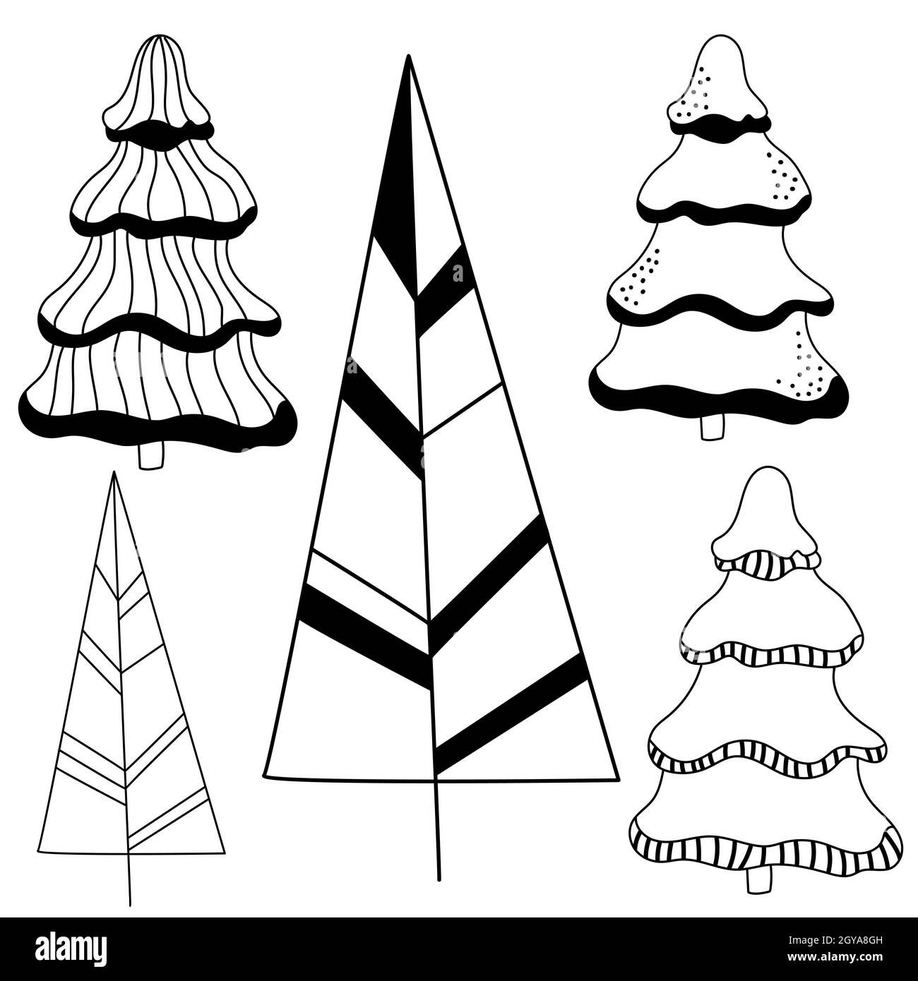 Collection of decorative And geometric Christmas trees. Vector ...