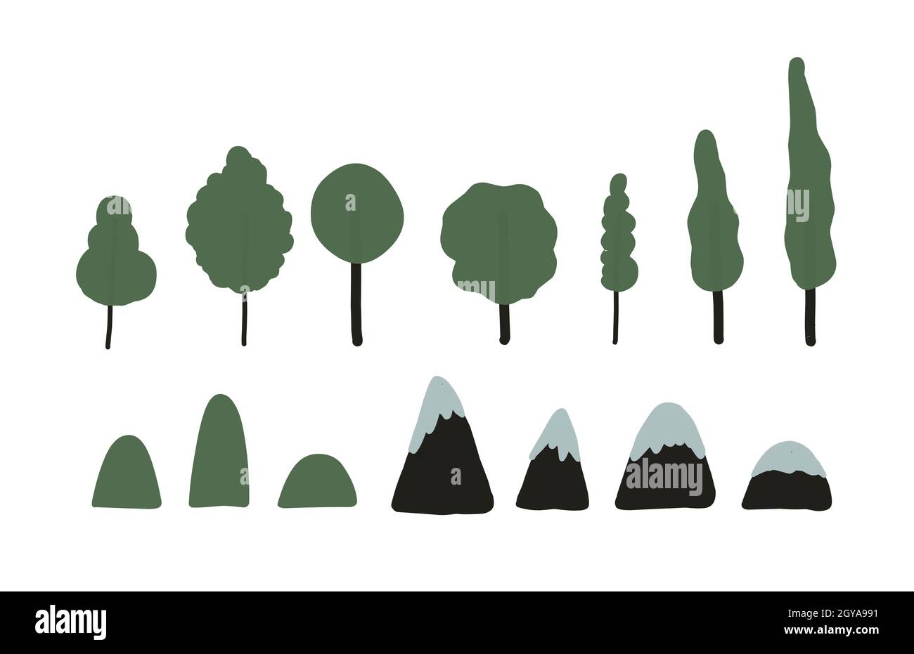 Trees and mountains. simple illustration. Elements for board games and ...