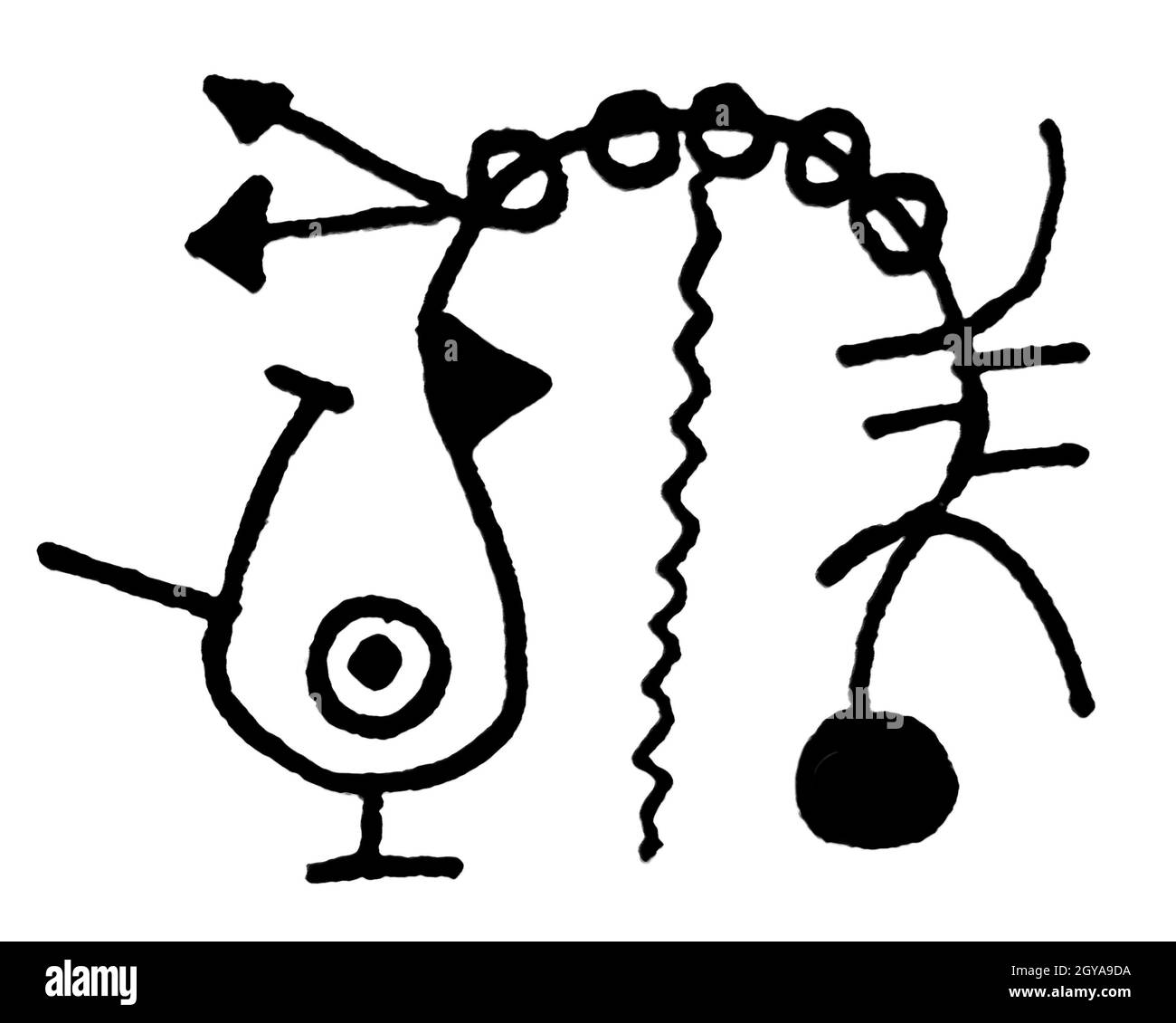 Sketchy style black and white primitive symbol linear abstract art ...