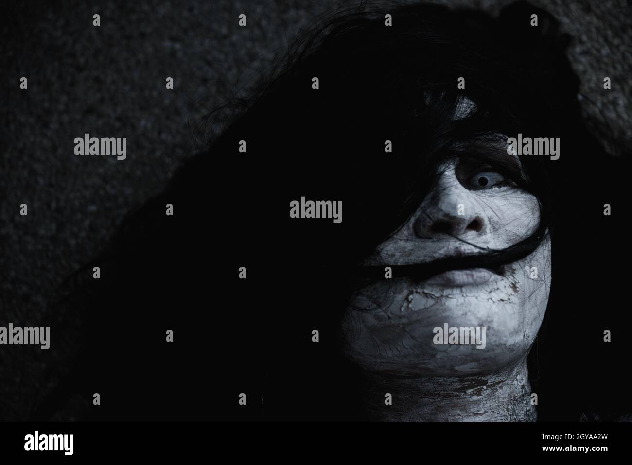 Woman ghost horror creepy close up her face, halloween concept Stock ...