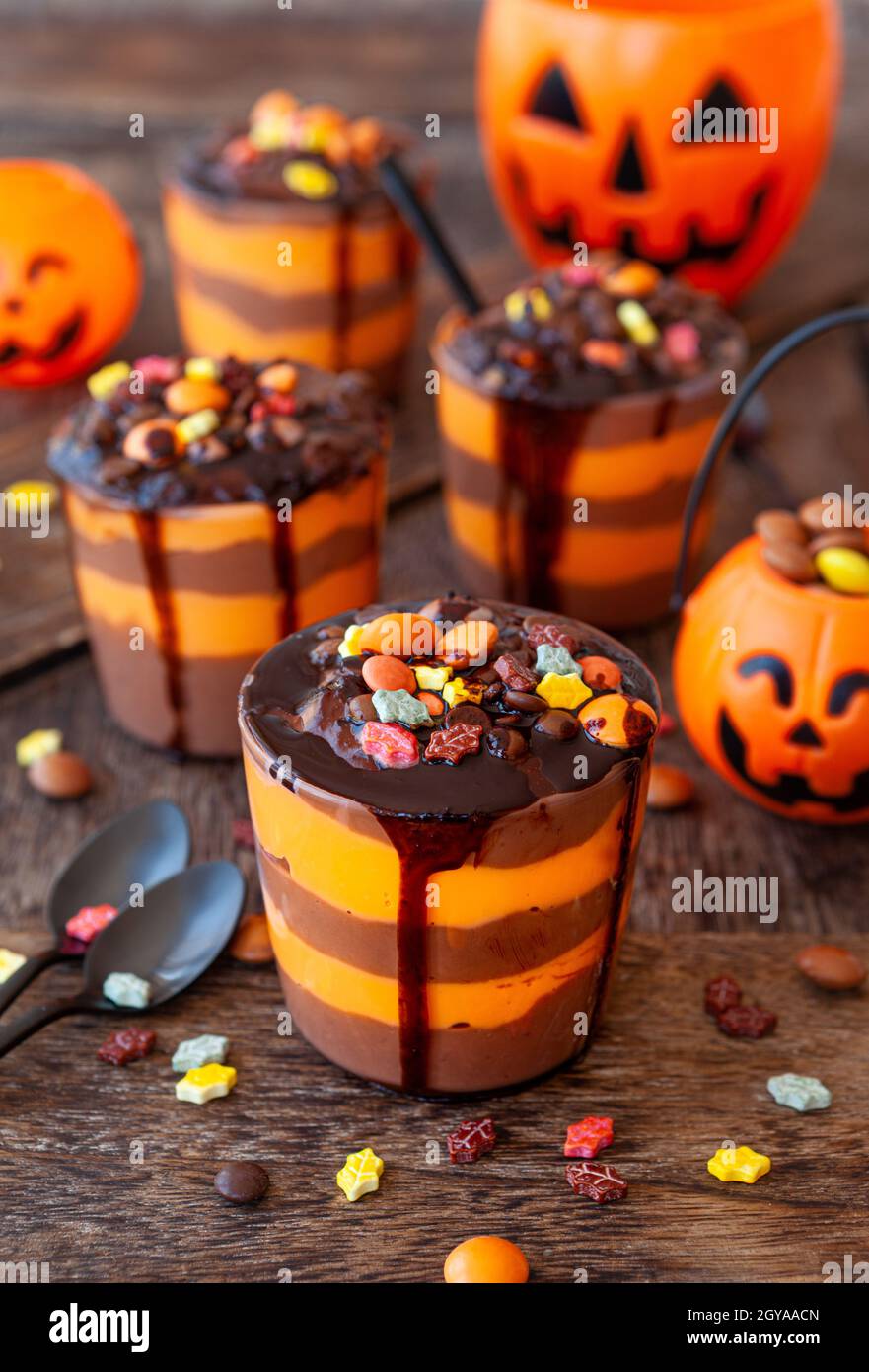 Colorful pudding dessert with sugar sprinkles for Halloween Stock Photo ...